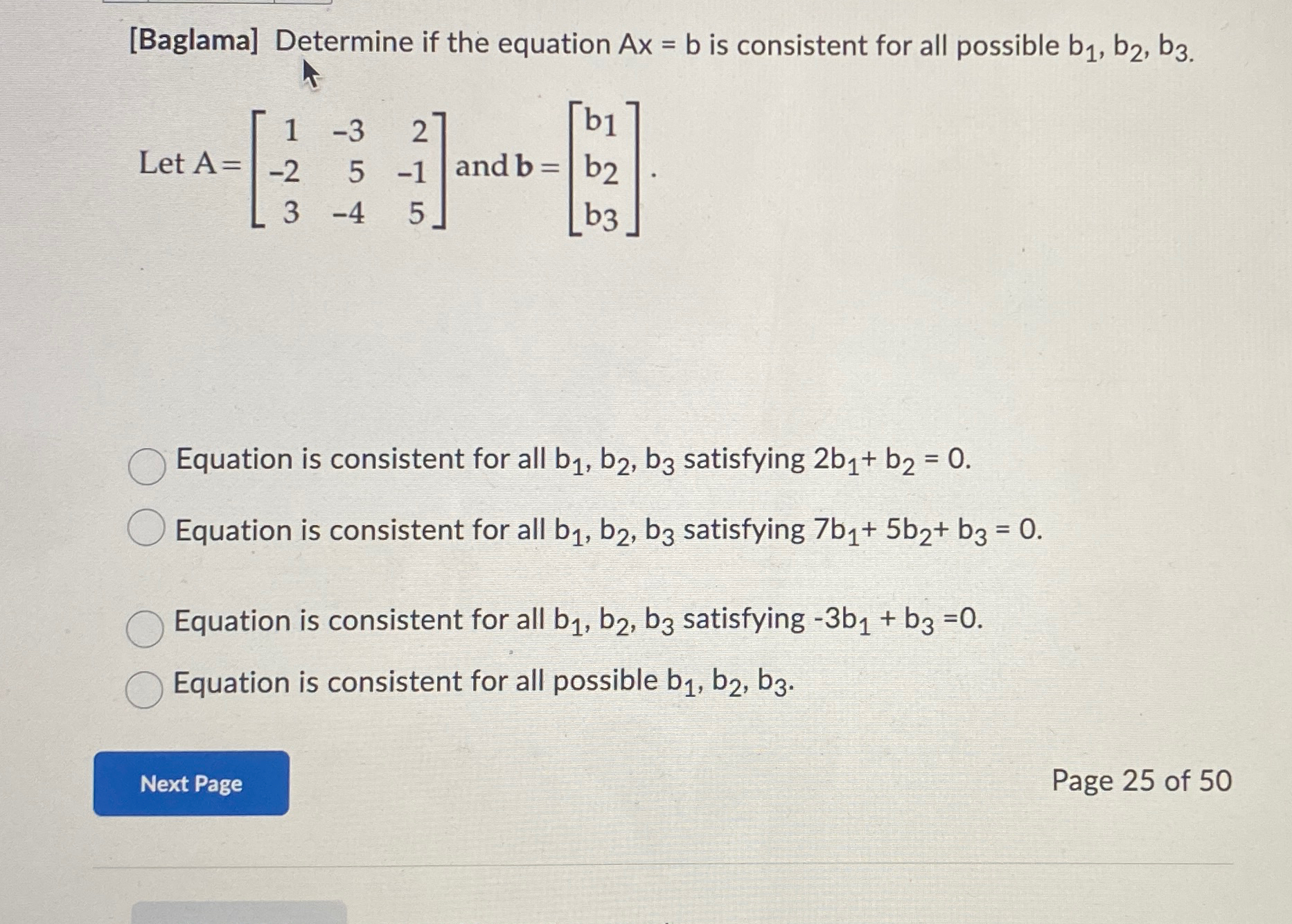 Solved [Baglama] ﻿Determine if the equation Ax=b ﻿is | Chegg.com