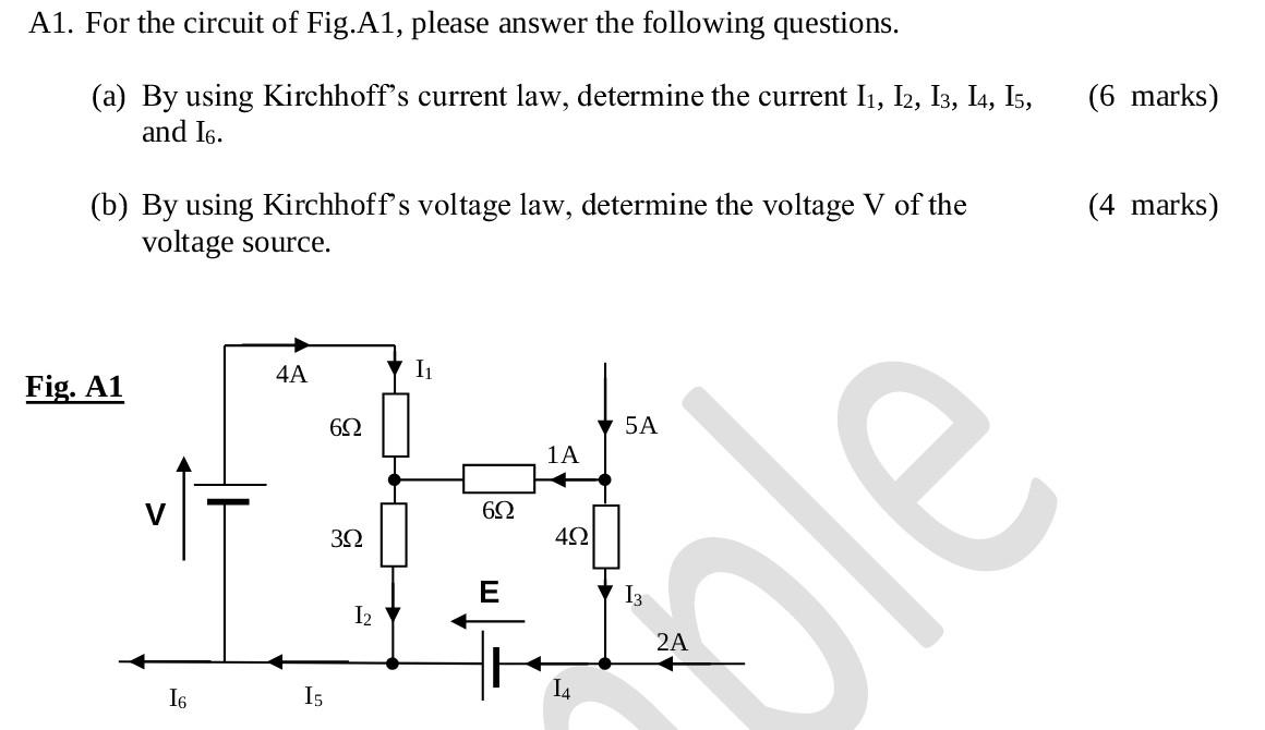 Solved A1. For the circuit of Fig.A1, please answer the | Chegg.com