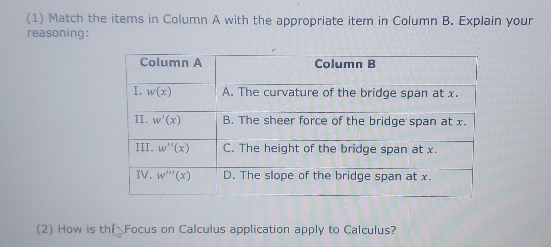Solved (1) Match the items in Column A with the appropriate | Chegg.com