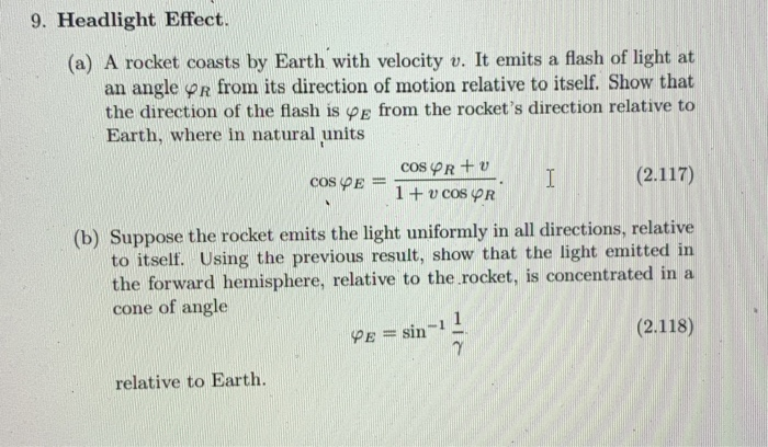 9. Headlight Effect. (a) A rocket coasts by Earth | Chegg.com