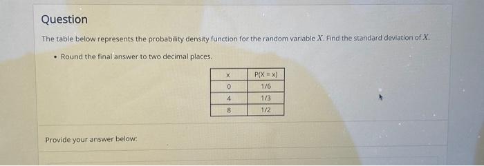 Solved Question The table below represents the probability | Chegg.com