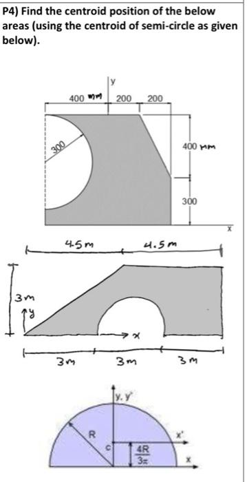 Solved P4) Find the centroid position of the below areas | Chegg.com