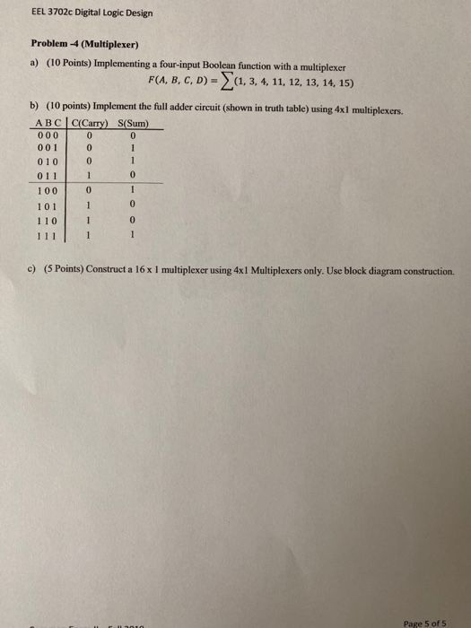 Solved Eel 3702c Digital Logic Design Problem 4 