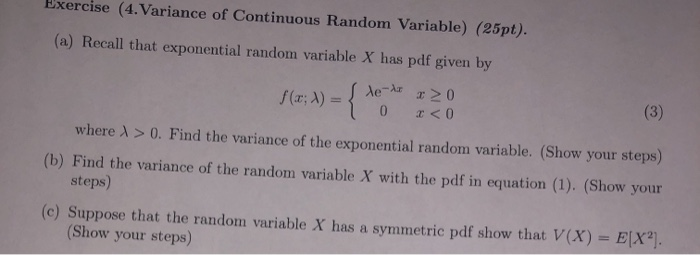 Solved Exercise (4. Variance of Continuous Random Variable) | Chegg.com