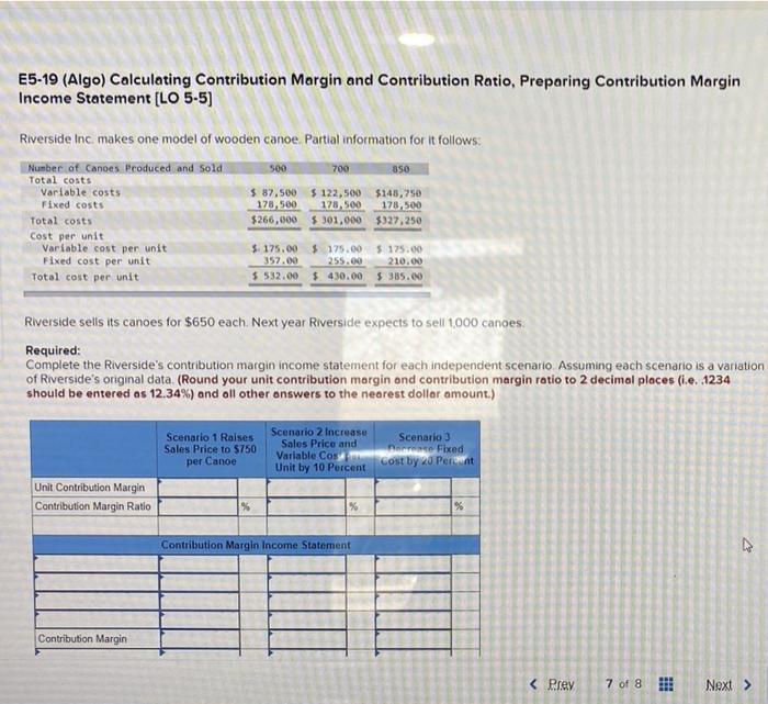Solved E5-19 (Algo) Calculating Contribution Margin and | Chegg.com