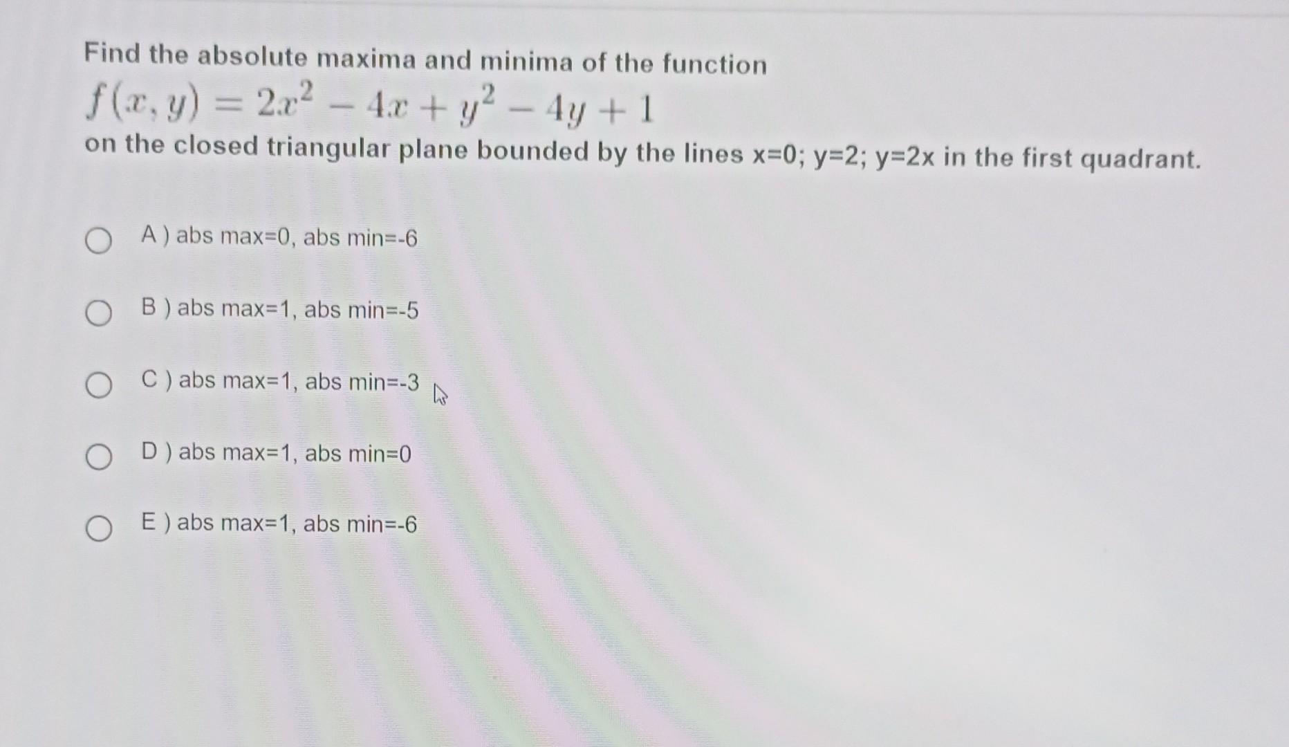 Solved Find the absolute maxima and minima of the function | Chegg.com