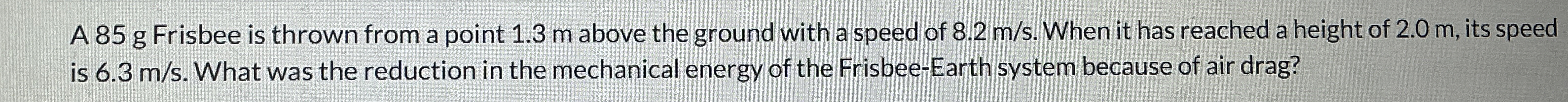 Solved by an EXPERT A 85 ﻿g Frisbee is thrown from a point 1.3 ﻿m above ...