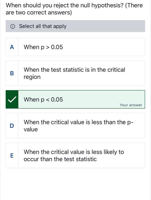 Solved When should you reject the null hypothesis? (There | Chegg.com