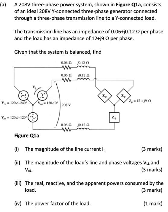 Solved (a) A 208V three-phase power system, shown in Figure | Chegg.com