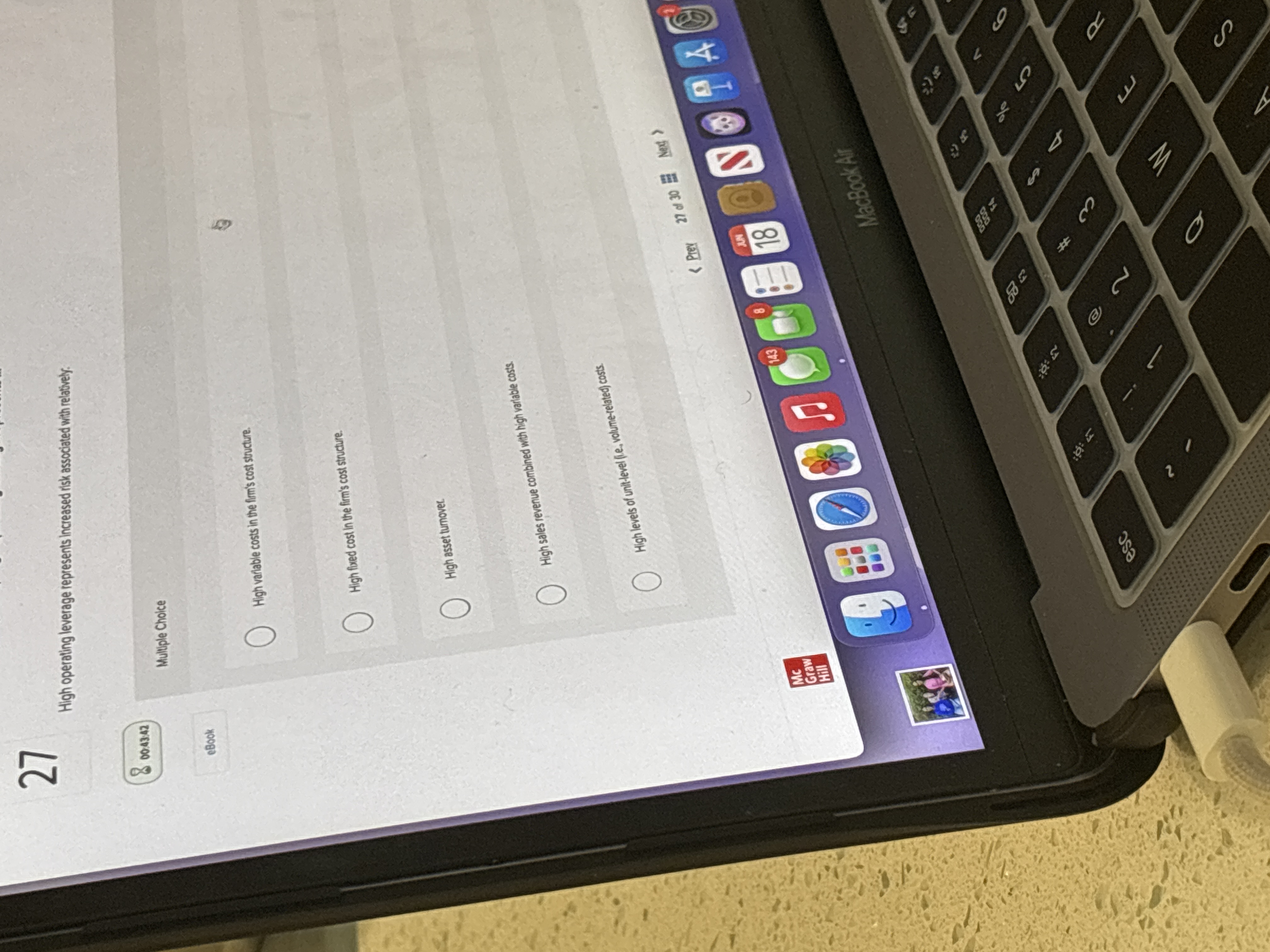 Solved High operating leverage represents increased risk | Chegg.com