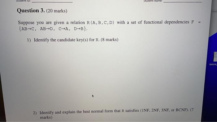 Solved Suppose you are given a relation R(A,B,C,D) with a | Chegg.com