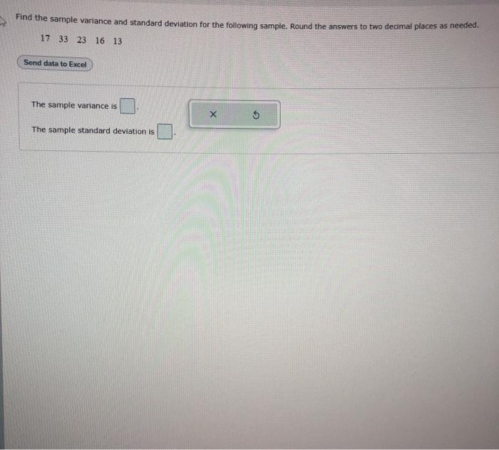 Solved Find the sample variance and standard deviation for | Chegg.com