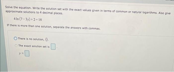 Solved Solve the equation. Write the solution set with the | Chegg.com