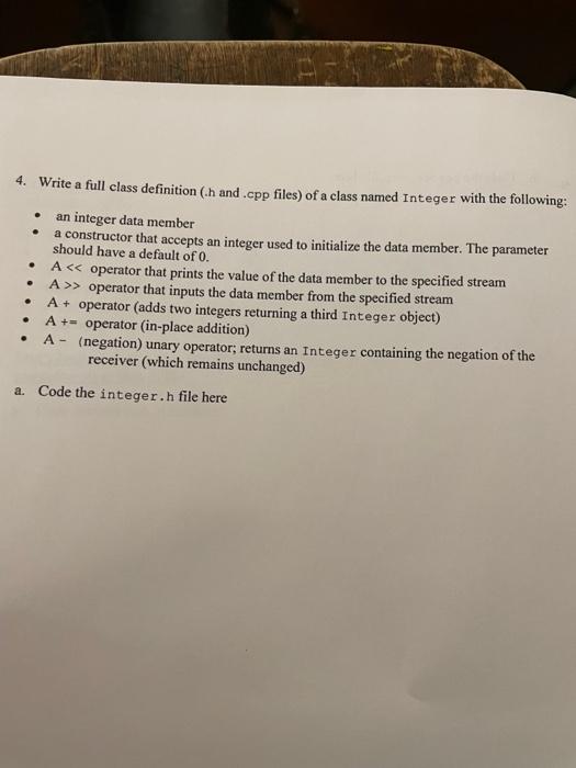 Solved 4. Write a full class definition (. h and .cpp files) | Chegg.com