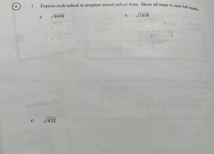 Solved Express each radical in simplest mixed radical form. | Chegg.com