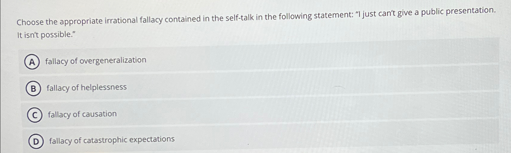 Solved Choose the appropriate irrational fallacy contained | Chegg.com
