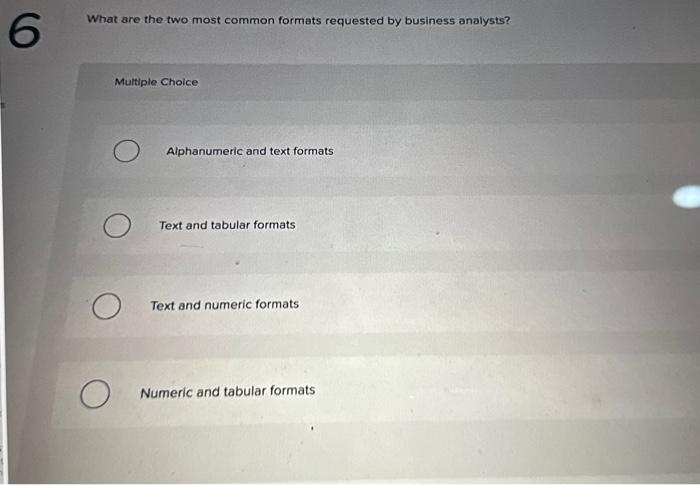 Solved What are the two most common formats requested by | Chegg.com