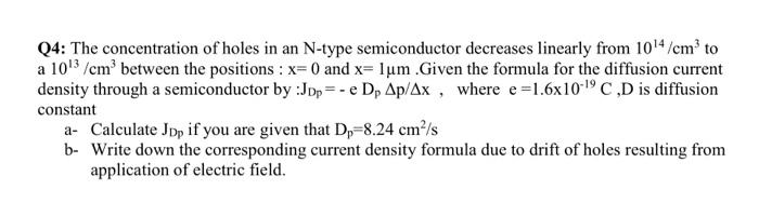 Solved Q4: The concentration of holes in an N-type | Chegg.com