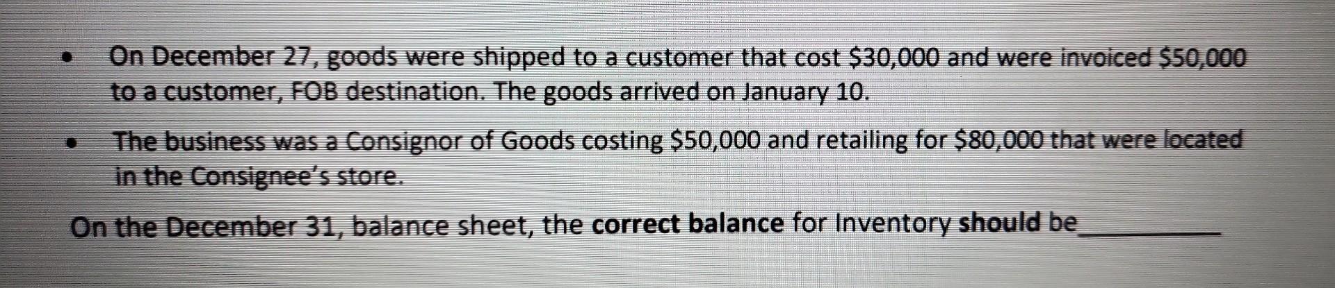 Solved On December 27 , goods were shipped to a customer | Chegg.com