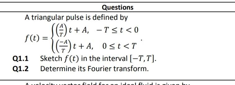 Solved A triangular pulse is defined by | Chegg.com