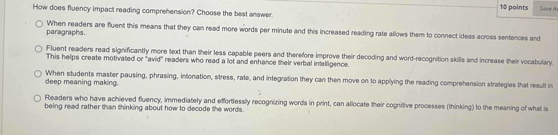 Solved How Does Fluency Impact Reading Comprehension Choose Chegg