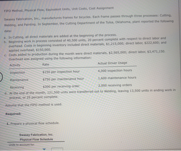 Solved FIFO Method, Physical Flow, Equivalent Units, Unit | Chegg.com