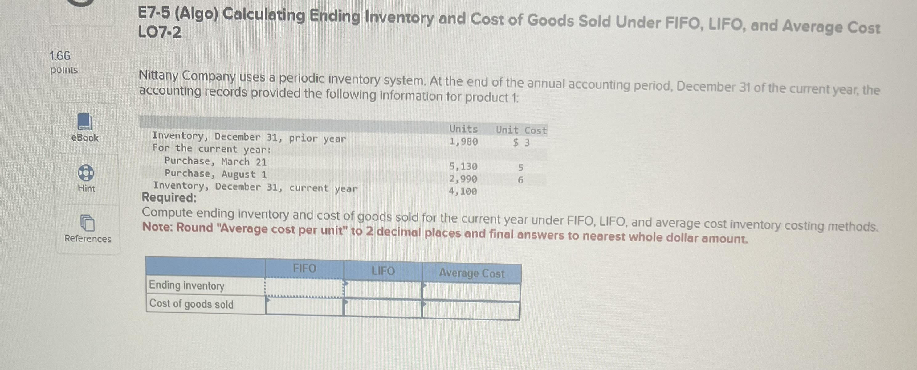 Solved E7-5 (Algo) ﻿Calculating Ending Inventory and Cost of | Chegg.com