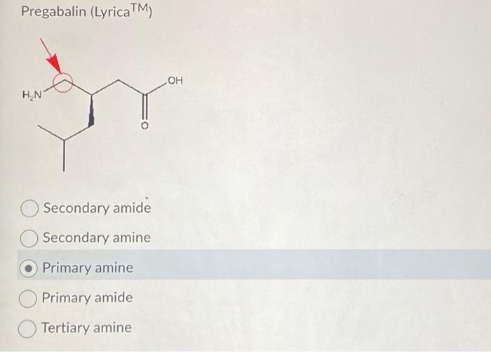 Solved Pregabalin (Lyrica TM ) Secondary amide Secondary | Chegg.com