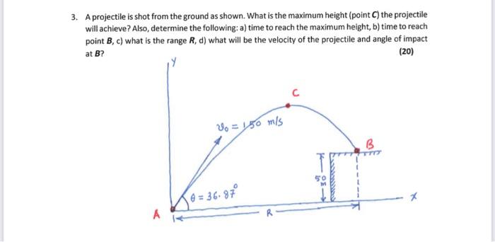 Solved 3. A projectile is shot from the ground as shown. | Chegg.com