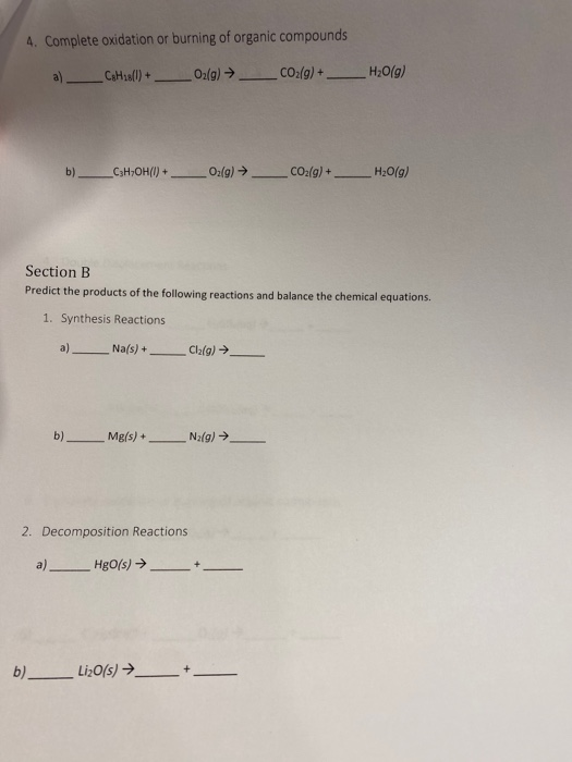 Solved Name: Date: Section: CHEMICAL EQUATIONS: A Study | Chegg.com