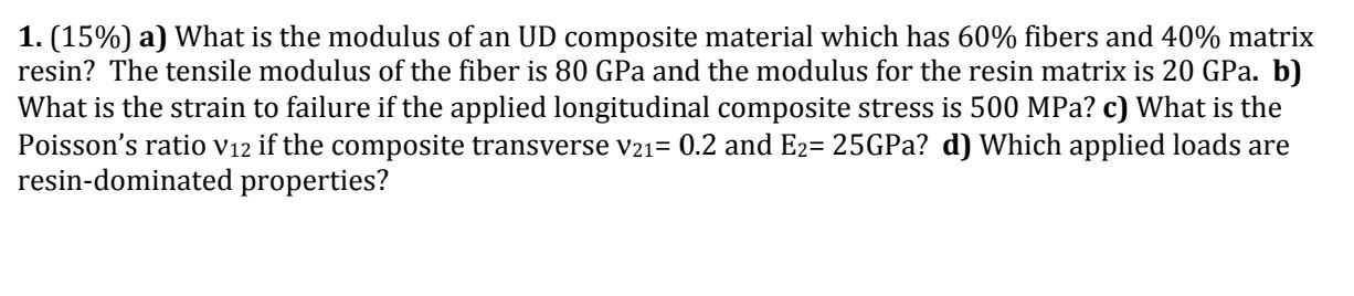 Solved 1. (15%) a) What is the modulus of an UD composite | Chegg.com