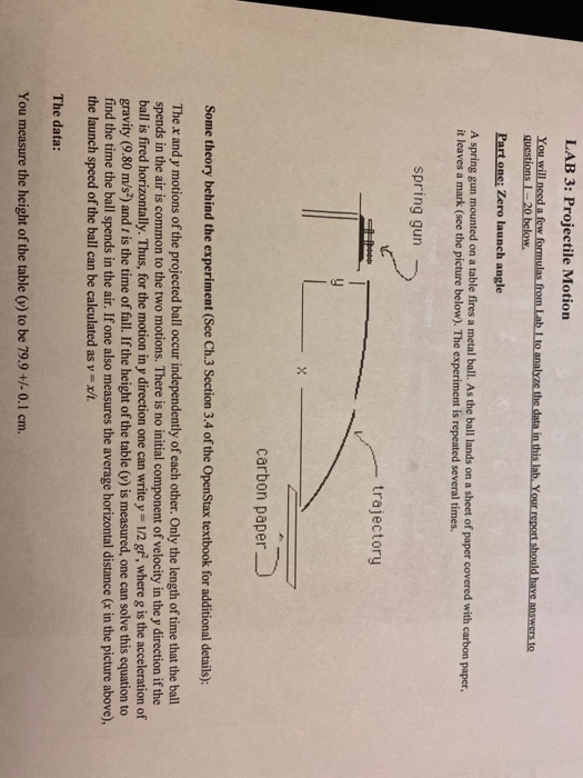 Solved LAB 3: Projectile Motion You will need a few formulas | Chegg.com