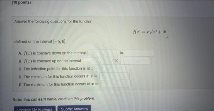 Solved Answer the following questions for the function | Chegg.com
