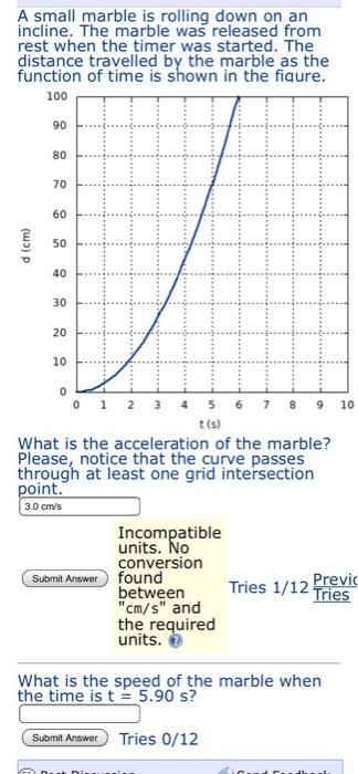 Solved A small marble is rolling down on an incline. The | Chegg.com
