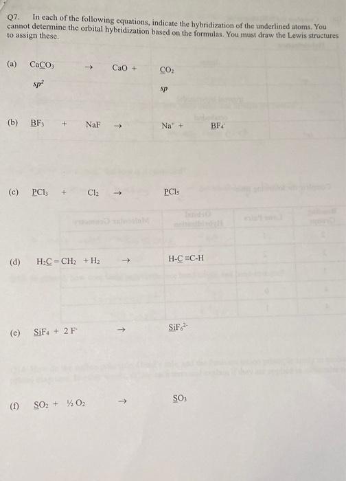 Solved Q7. In each of the following equations, indicate the | Chegg.com