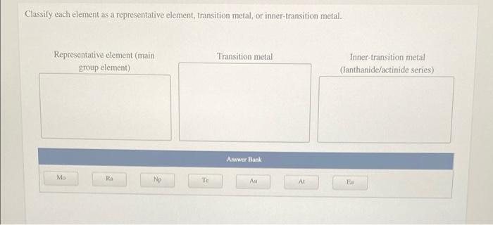 Solved Classify each element as a representative element, | Chegg.com