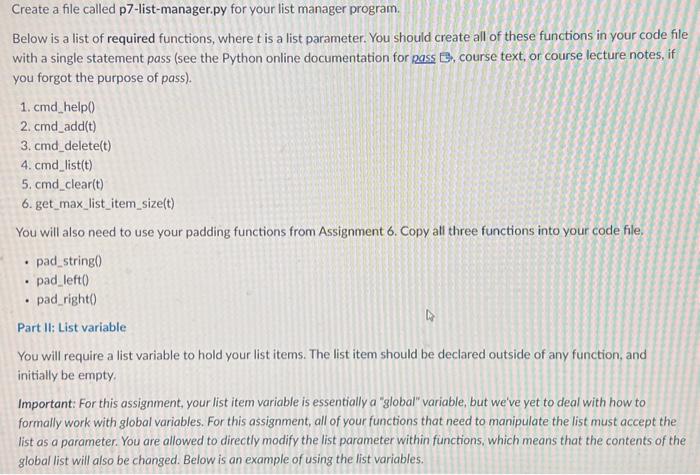Solved Create a file called p7-list-manager.py for your list | Chegg.com