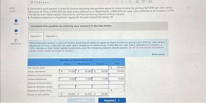 Solved 1. Determine each partner's share of income assuming | Chegg.com