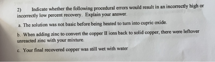 Solved 2) Indicate whether the following procedural errors | Chegg.com
