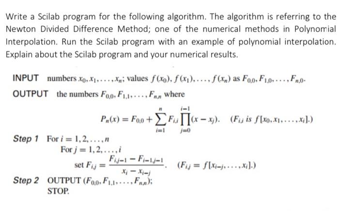 Write A Scilab Program For The Following Algorithm 