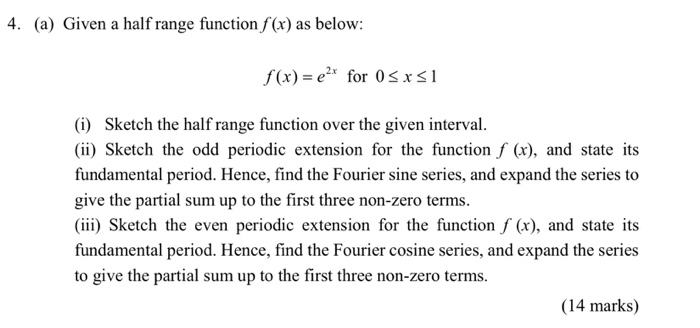 Solved 4. (a) Given a half range function f(x) as below: | Chegg.com