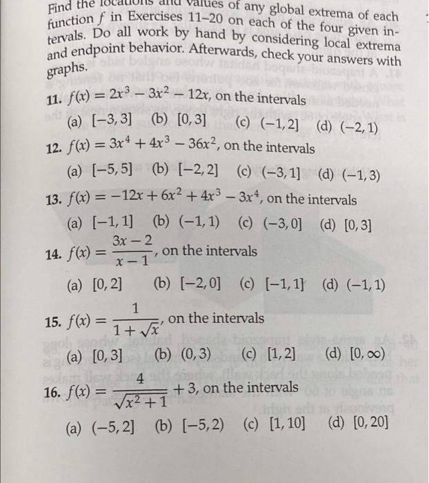Solved Find th of any global extrema of each function f in | Chegg.com
