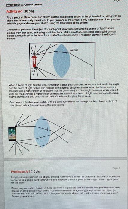 Solved Investigation A: Convex Lenses Activity A1 (10 pts) | Chegg.com