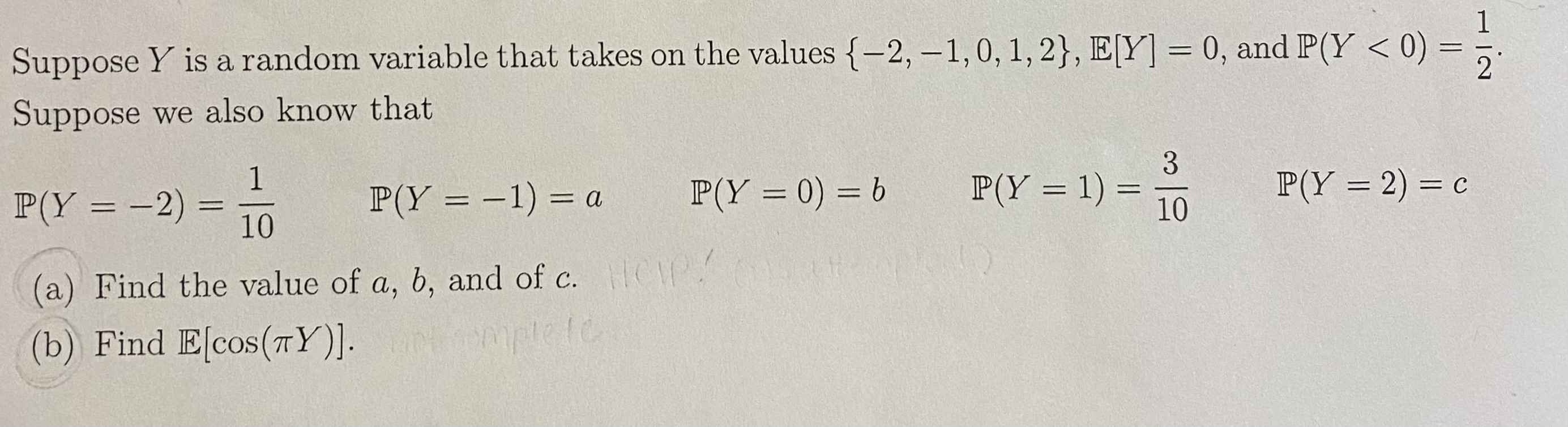 Solved Suppose Y ﻿is a random variable that takes on the | Chegg.com