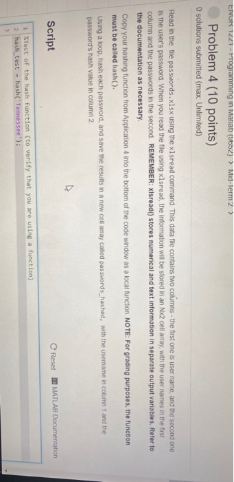 ENGR 1221 - Programming in Matlab (9652) > Mid-Term 2 | Chegg.com