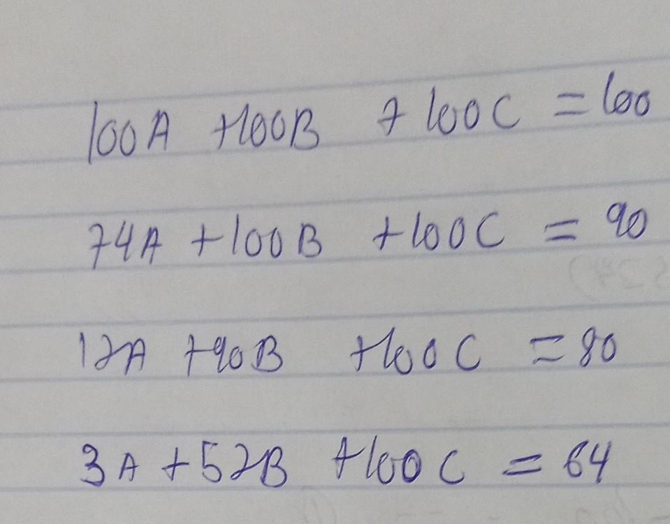 Solved 100A+100B+100C=60 | Chegg.com