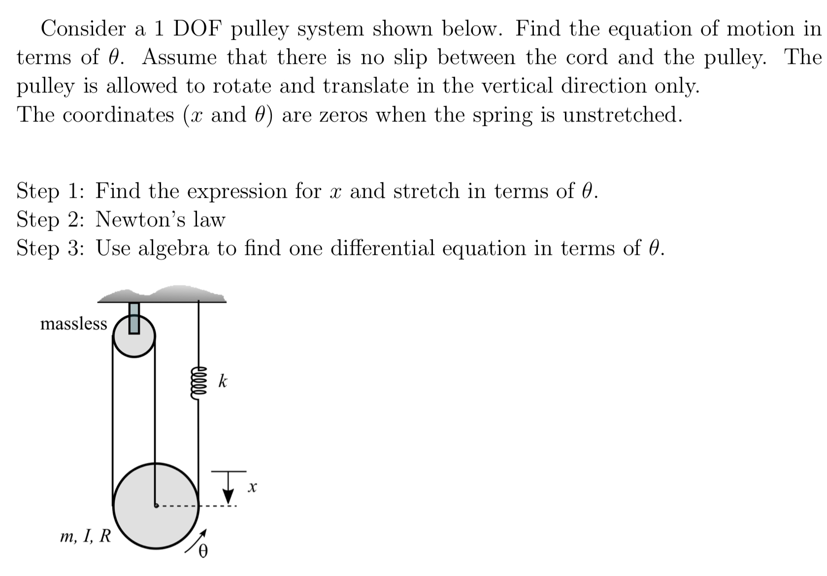 Solved Consider a 1 ﻿DOF pulley system shown below. Find the | Chegg.com