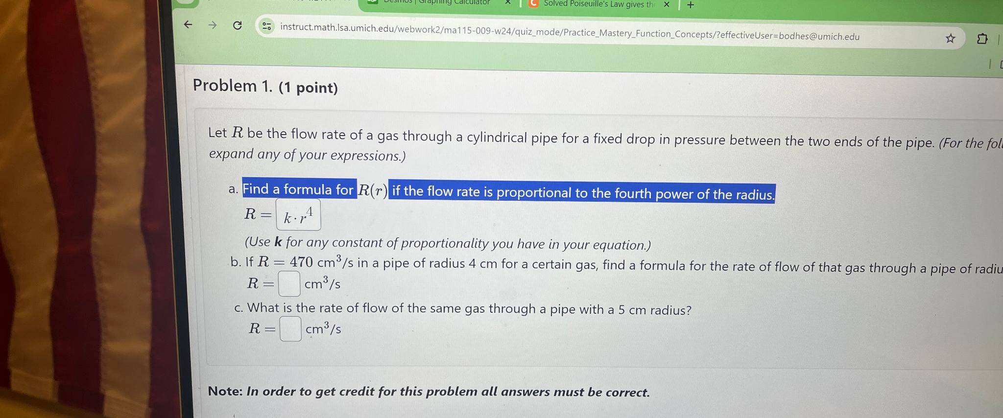 Solved Problem 1. (1 ﻿point)Let R ﻿be the flow rate of a gas | Chegg.com