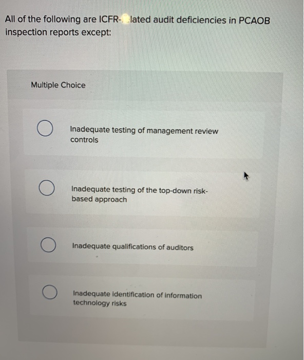 Solved All of the following are ICFR-lated audit | Chegg.com