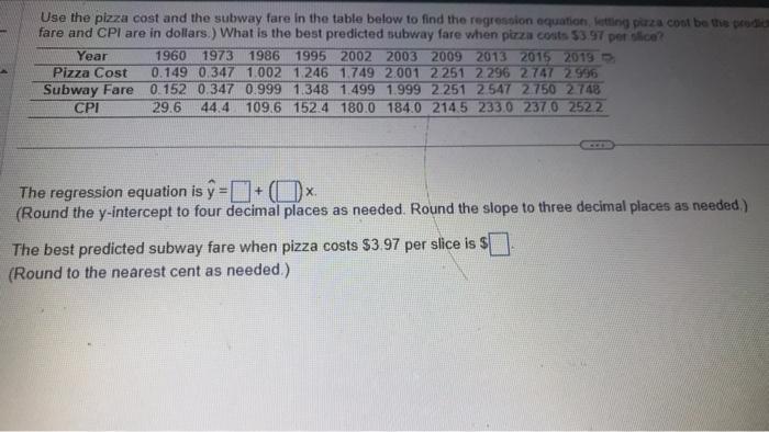 [Solved]: Use the pizza cost and the subway fare in the tab